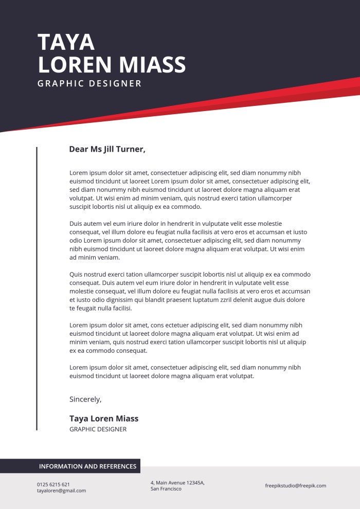 Free Red Taya Graphic Designer Cover Letter Template