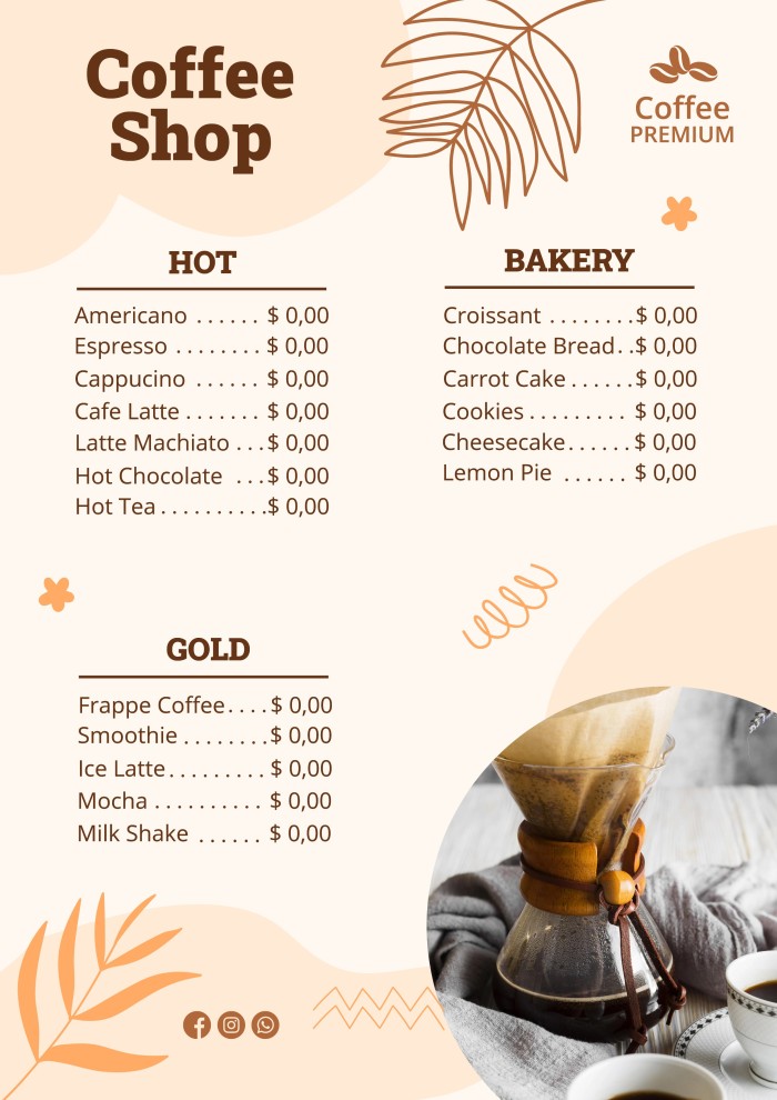 Free Abstract Orange Plants Coffee Shop Menu Template
