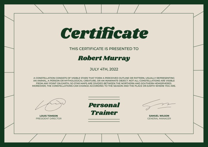 Free Personal Trainer Certificate Templates I Wepik