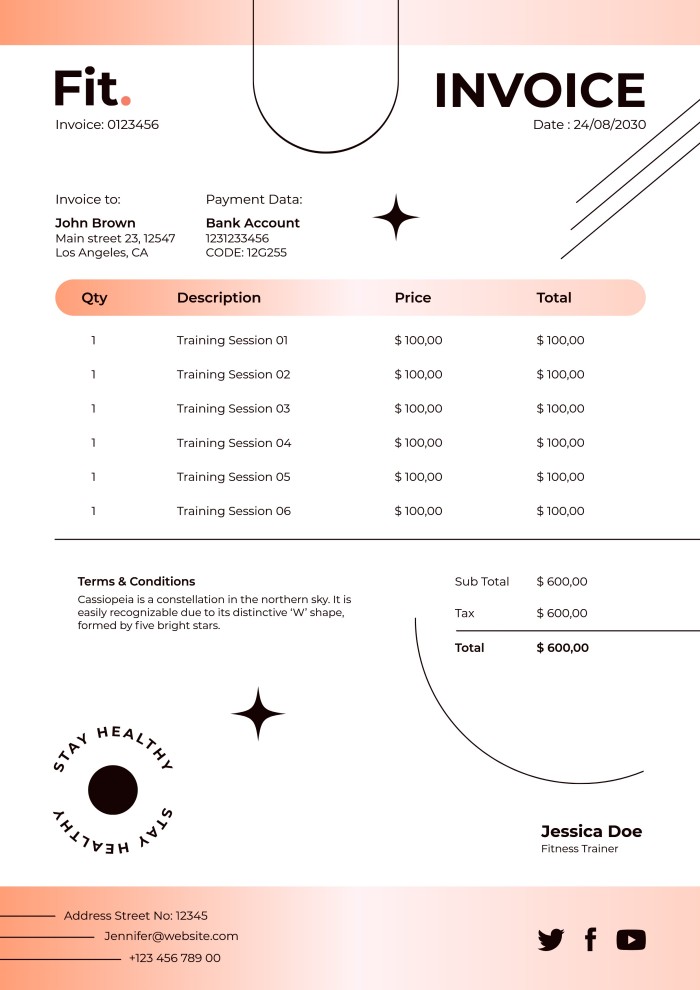 Free Modern Fit John Personal Trainer Invoice Template