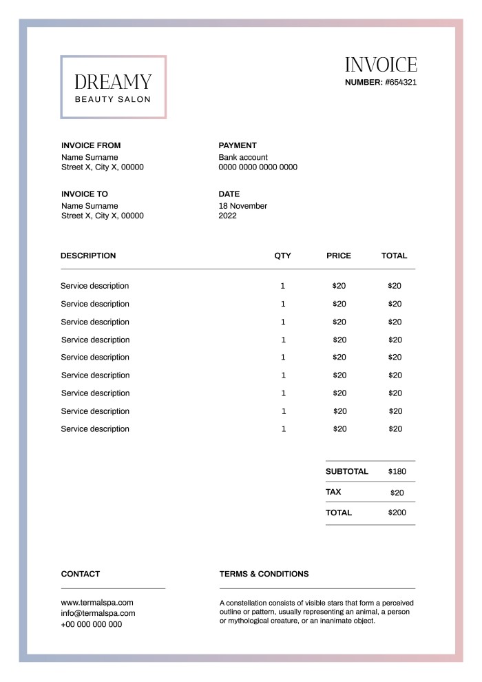 Hair Salon Invoice Template