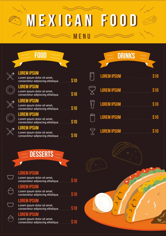 Free Hand drawn Simple Mexican Food Menu Template
