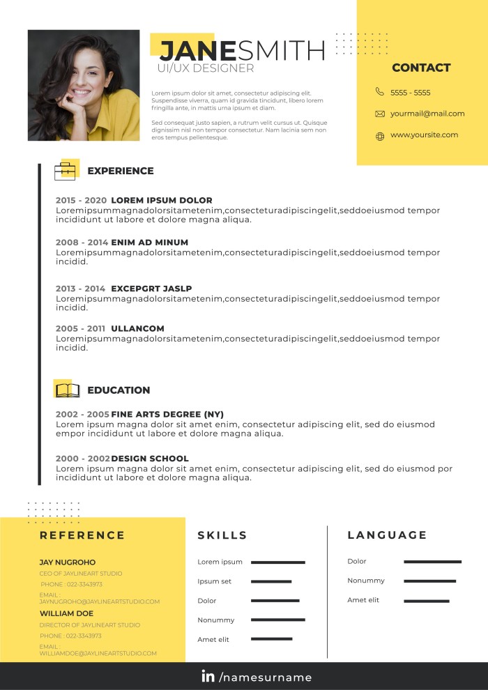 Modern Curriculum Vitae With Yellow Squares Template