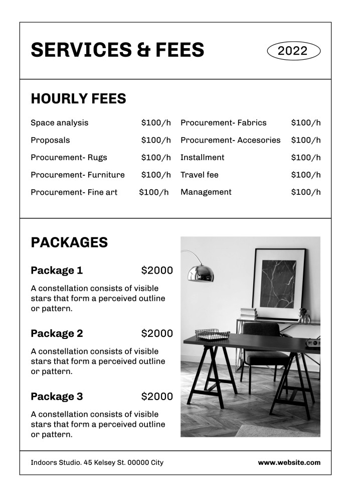 Free Modern Indoors Studio Interior Design Price List Templates To Design Wepik