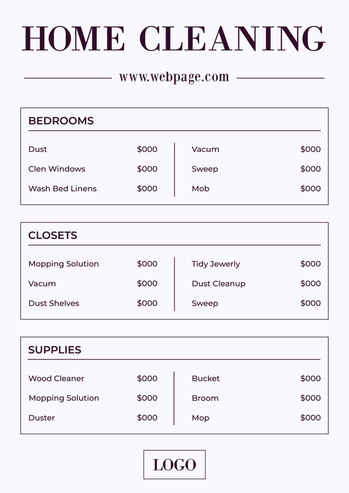Edit For Free This Minimalist Cleaning Services Price List Template Online