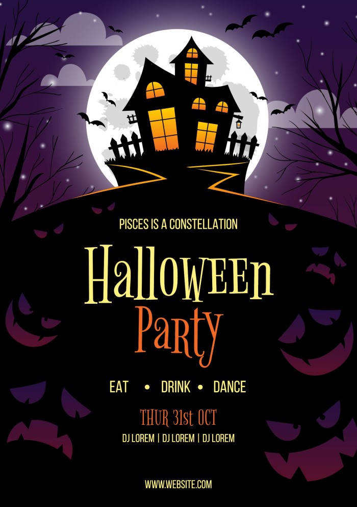 Free Hand drawn Haunted House Halloween Flyer Template