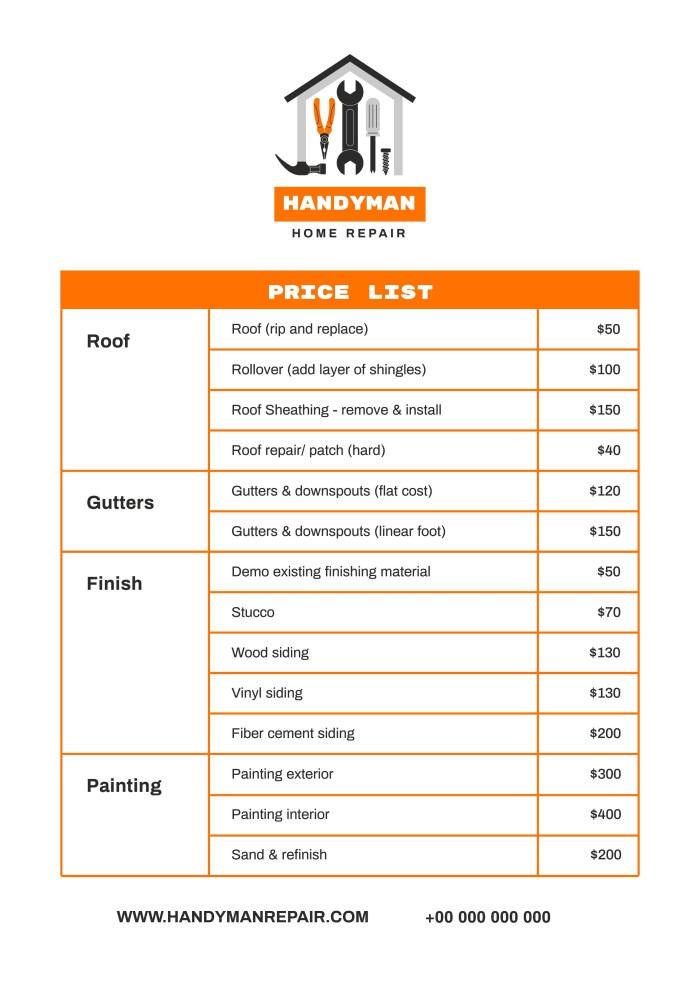 Free Hand drawn Handyman Home Repair Price List Template