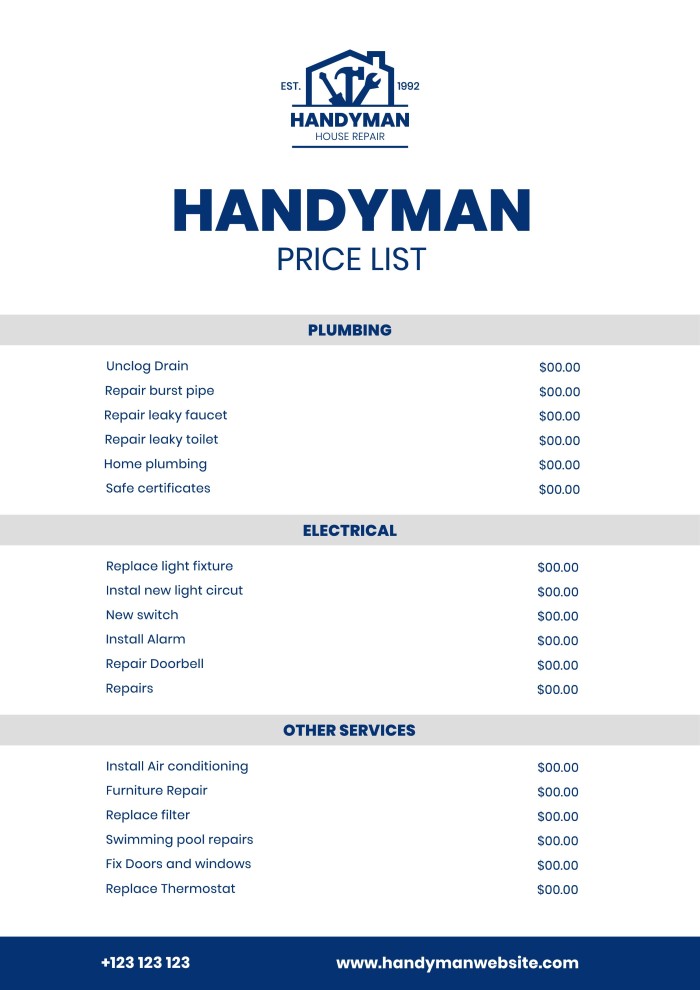 Handyman Price List Template How Do You Price A Switches 
