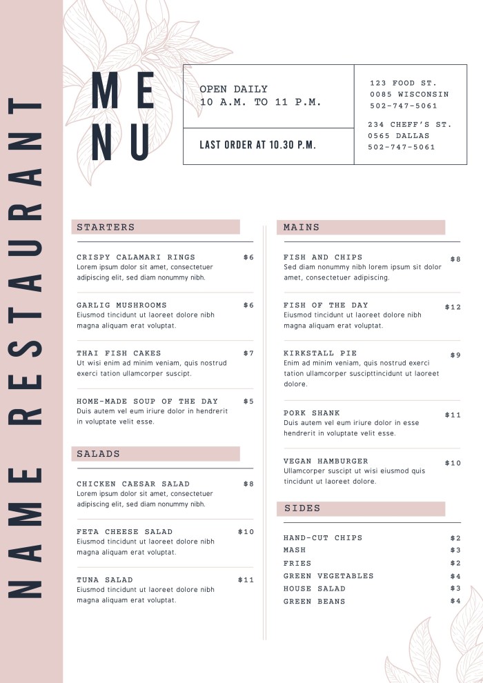 Free Pink Restaurant Menu Template To Download