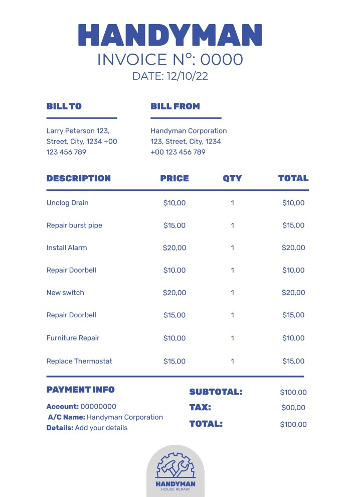 Free House Repair Handyman Services Price List Template 52 OFF