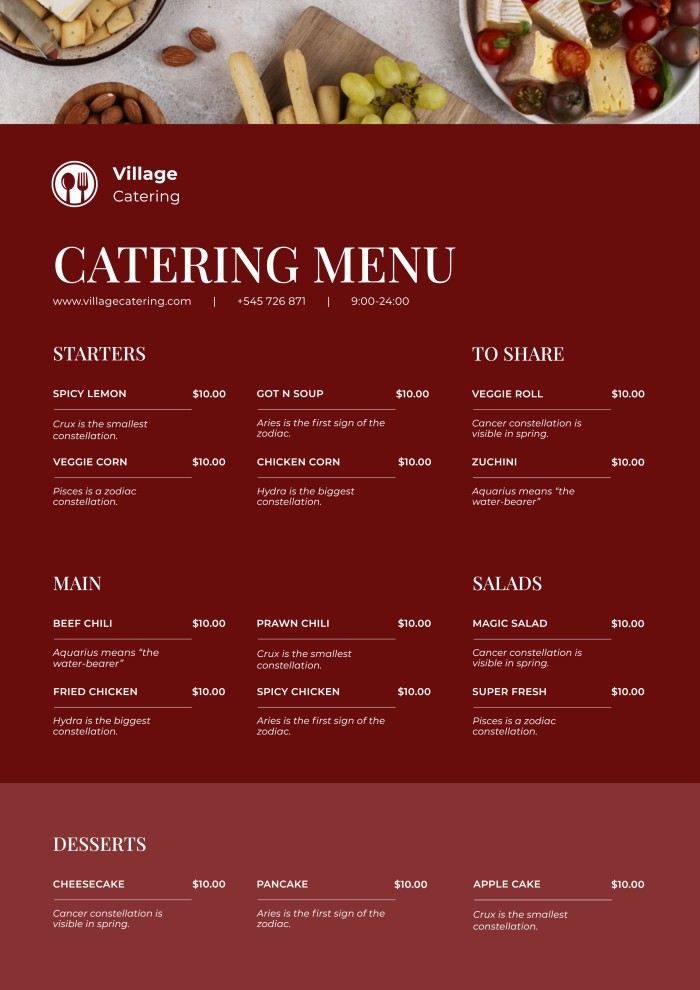 Free Simple Village Catering Menu Template