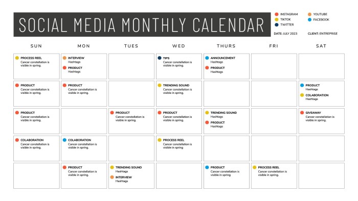 Free Modern Simple Social Media Content Calendar Template
