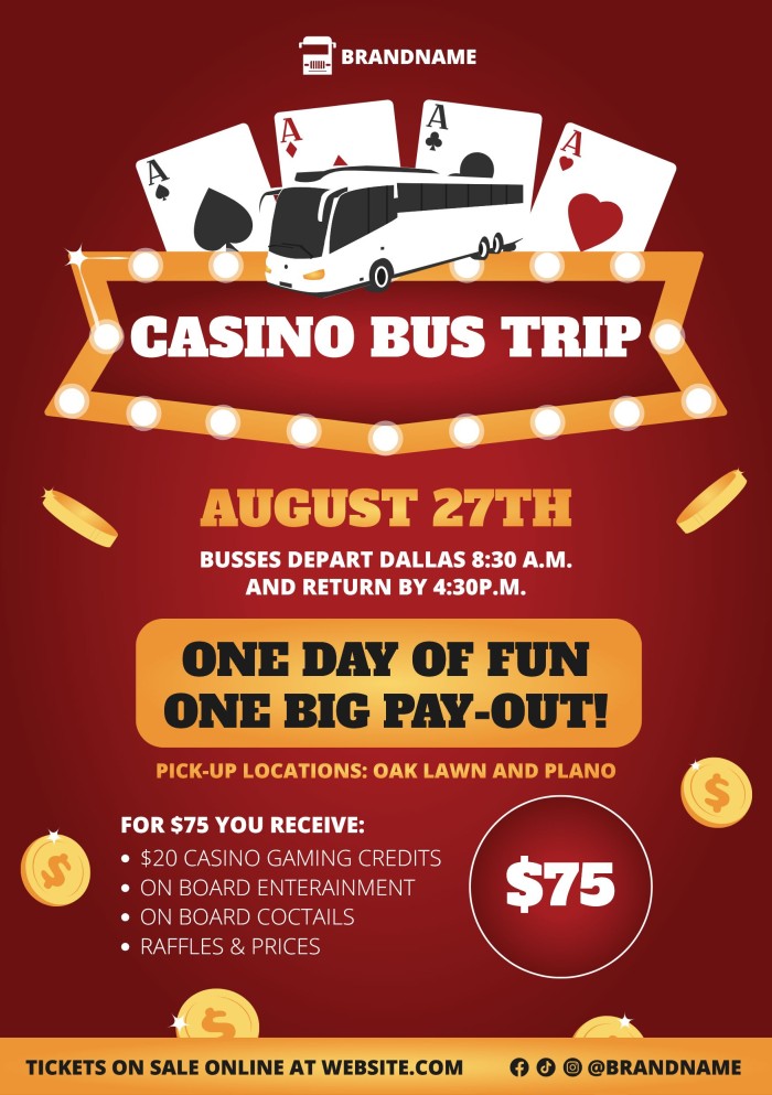 Edit For Free This Professional Travel Agency Casino Bus Trip Flyer 