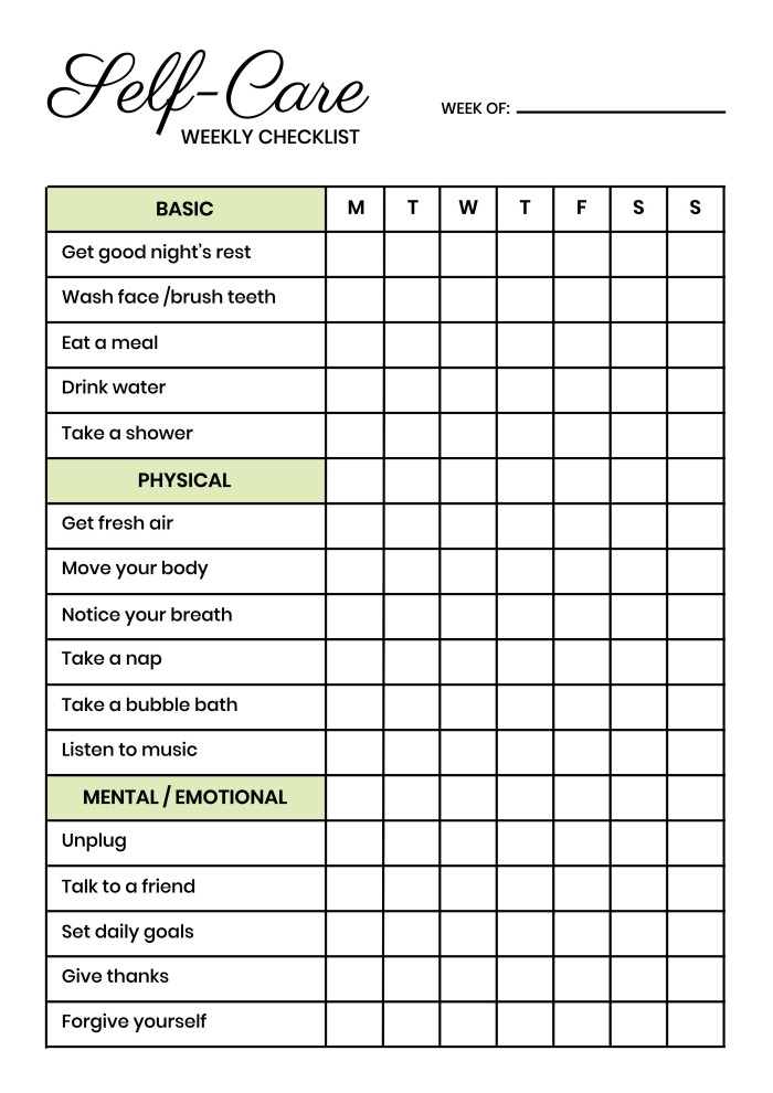 Weekly Self Care Plan Weekly Self Care Plan