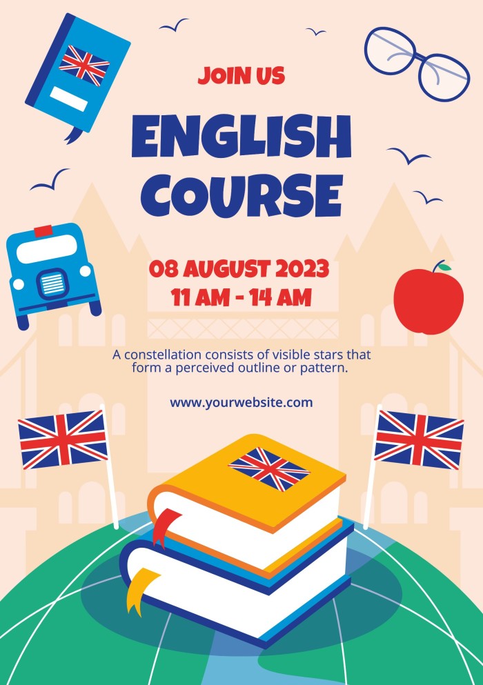 Edit This Hand drawn Funny English Course Flyer Layout Online