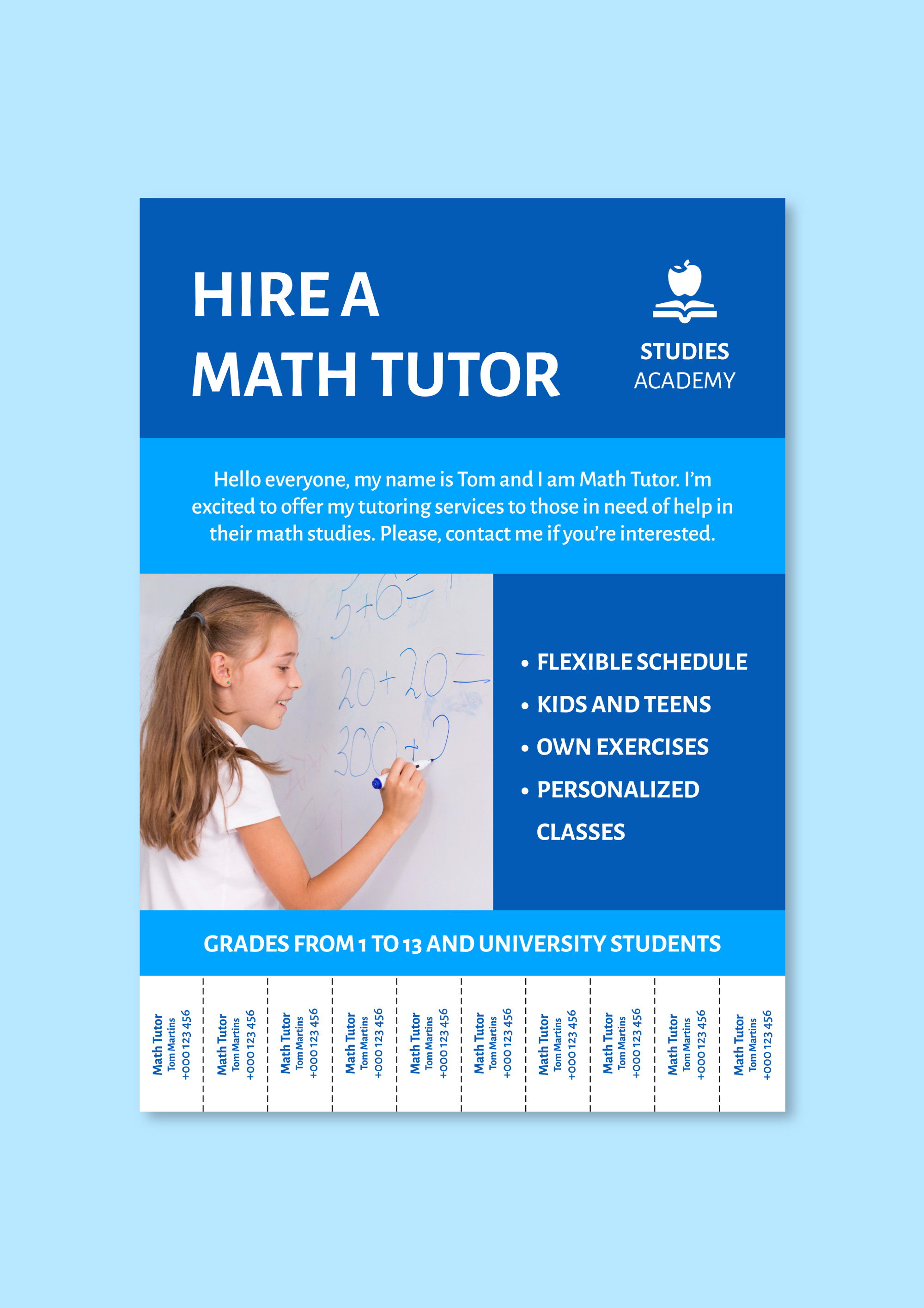 Edit This Simple Math Tutoring Tear Off Flyer Ready made Template