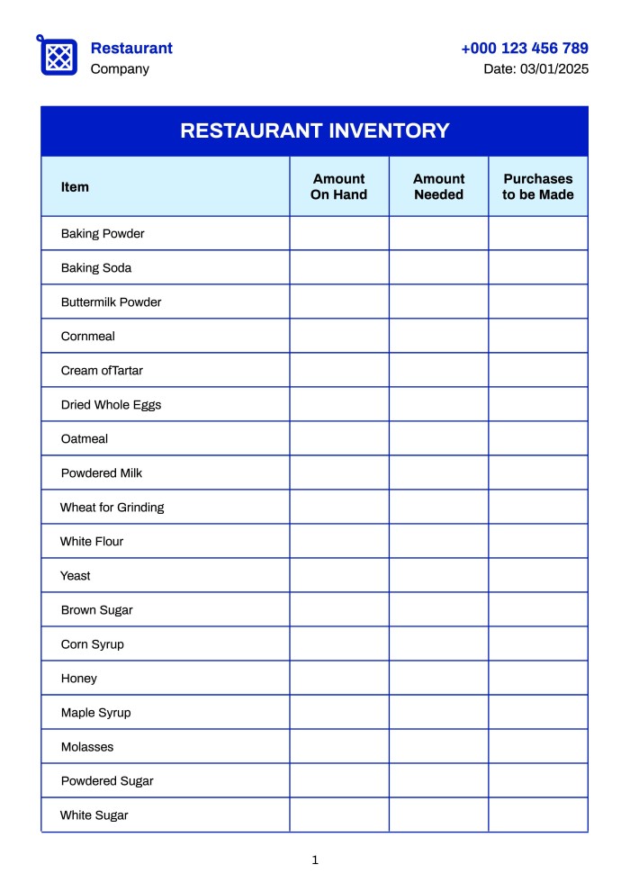 Personalize This Simple Restaurant Inventory Checklist Template Online