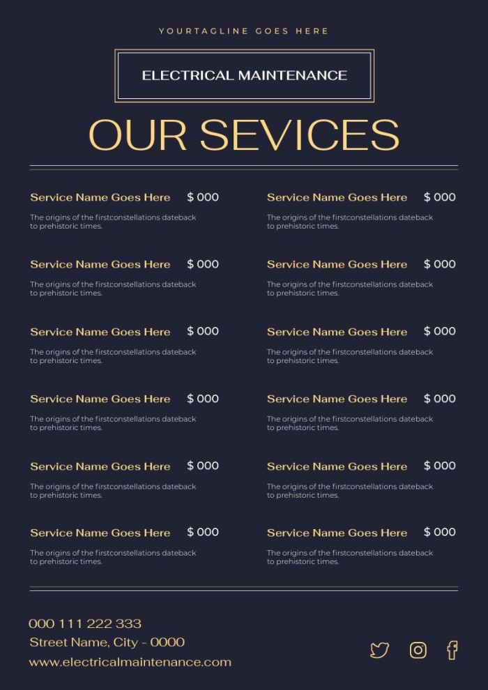 Design Online This Elegant Electrical Maintenance Price List Template