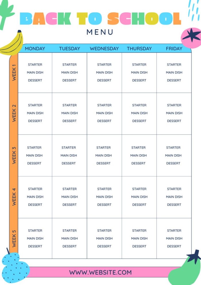 Customize This Doodle Colorful Back To School Weekly Menu Layout Online