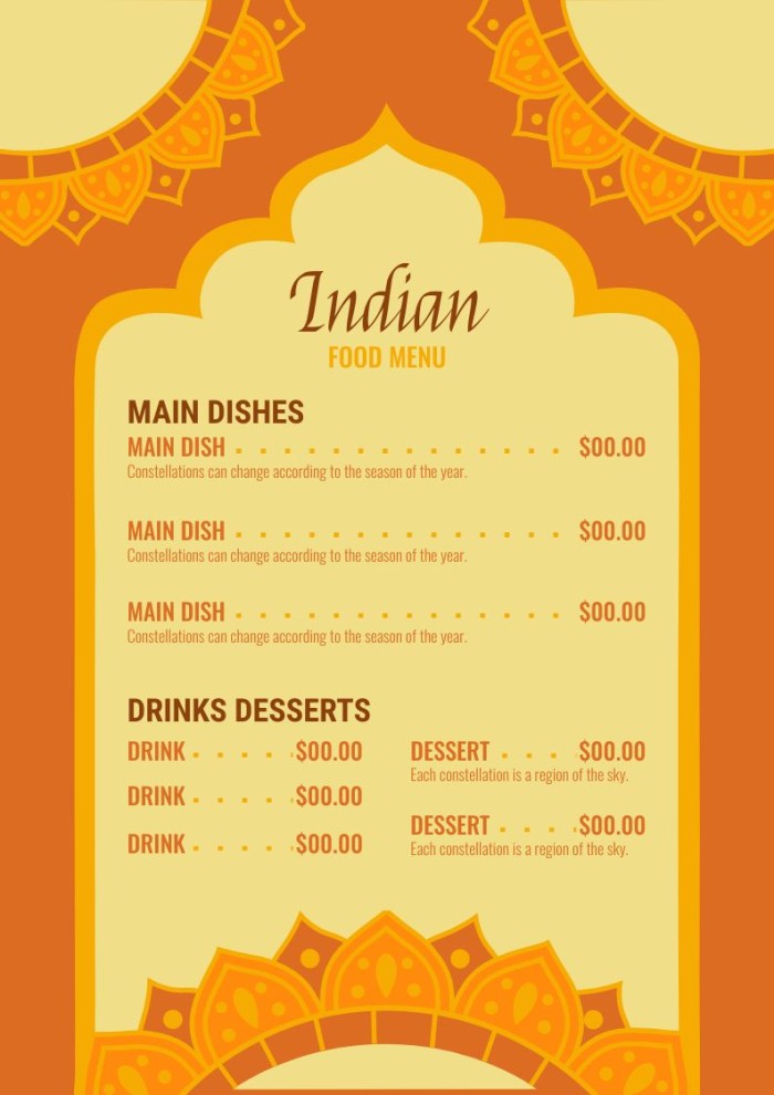 Indian Restaurant Menu Card Samples Indian Restaurant Menu Card Samples