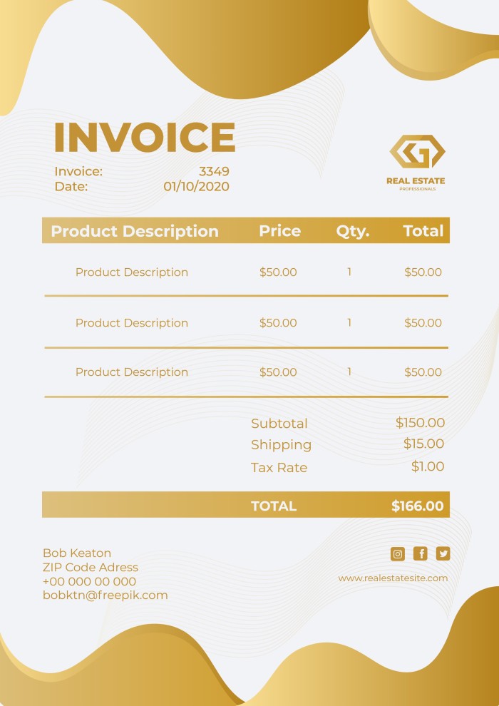 Free Waves Gradient Golden Real Estate Invoice Template