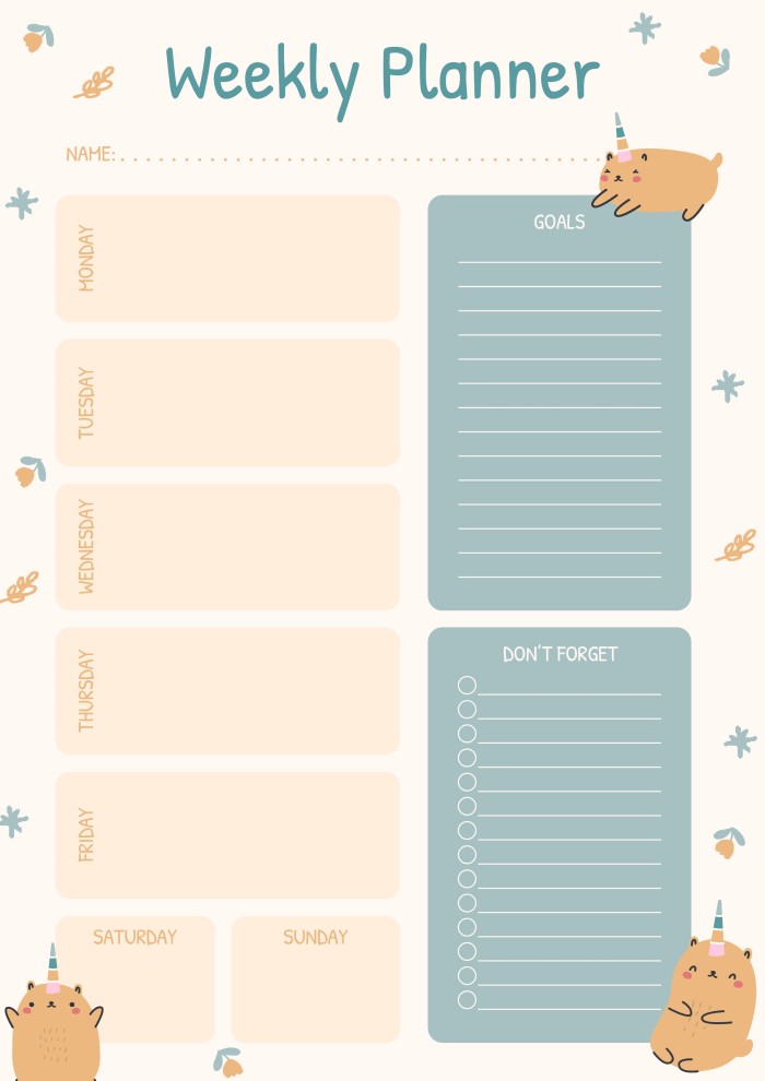 Free Cute Weekly Planner Template With Cute Pastel Design